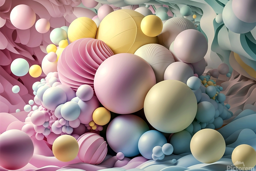 Geometric shapes Pastel spheres abstract background by Lupu Andrei Wall Art