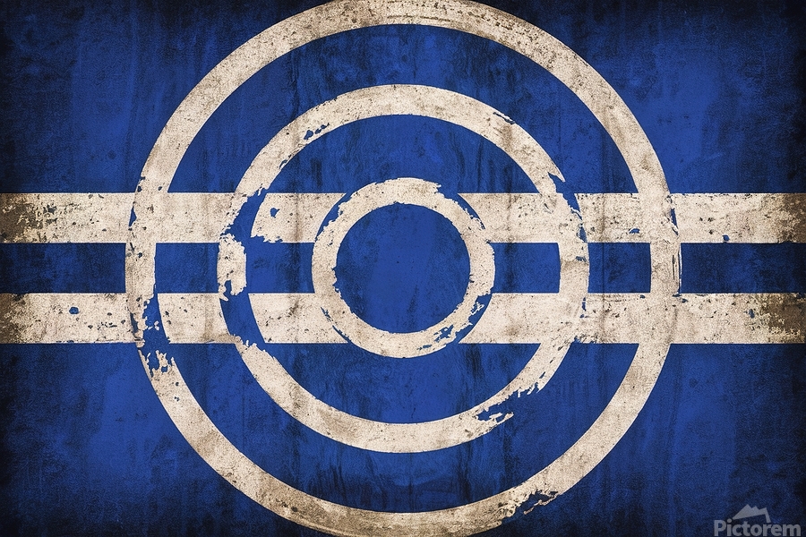 blue background with white circle rings in faded distressed vintage ...