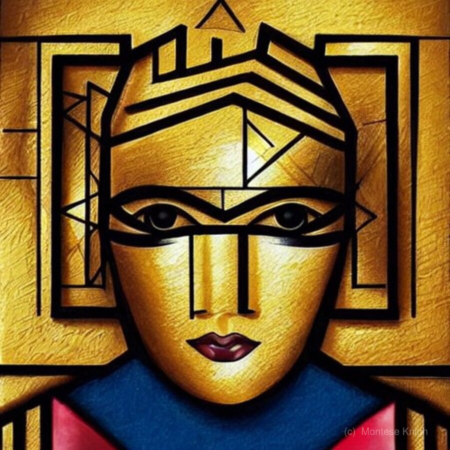 Golden Face Abstract by Montese Knigh Wall Art