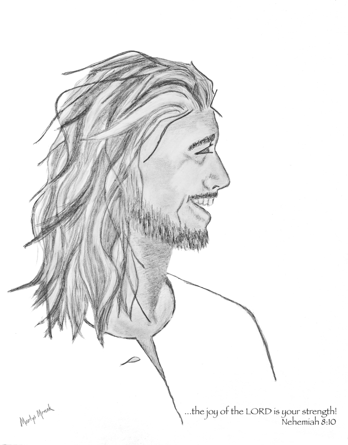 Laughing Jesus with Scripture by Marlys Mrnak Wall Art