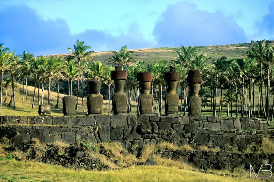 Moai statues at Easter Island Chile. by Marco Brivio Wall Art