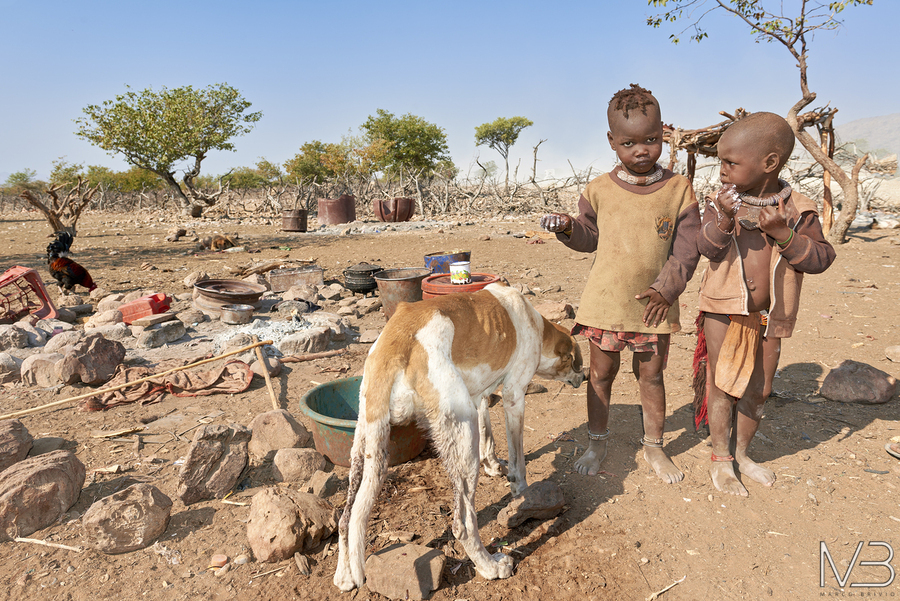 Namibia. Portrait of two children in a Himba Village in Kunene Region ...