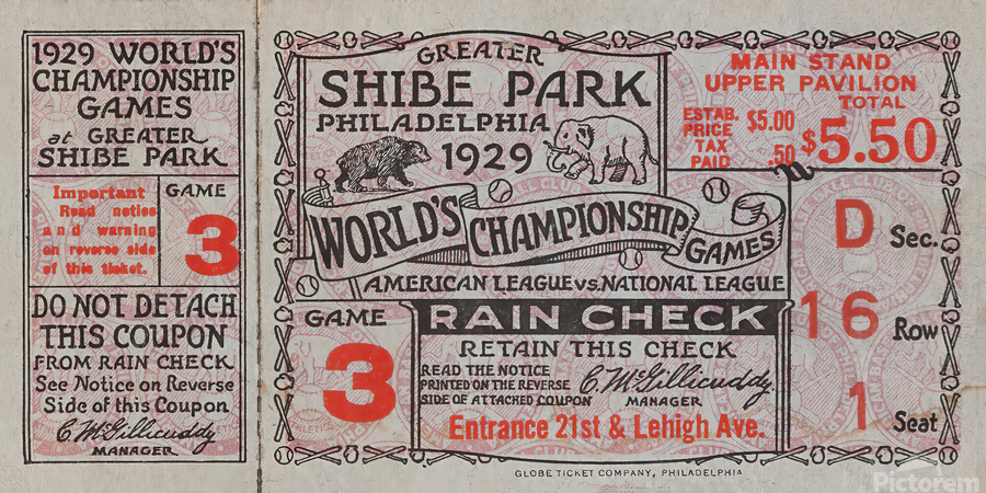 1929 OAKLAND ATHLETICS World Series Ticket Game 3 vs. Chicago Cubs by ...