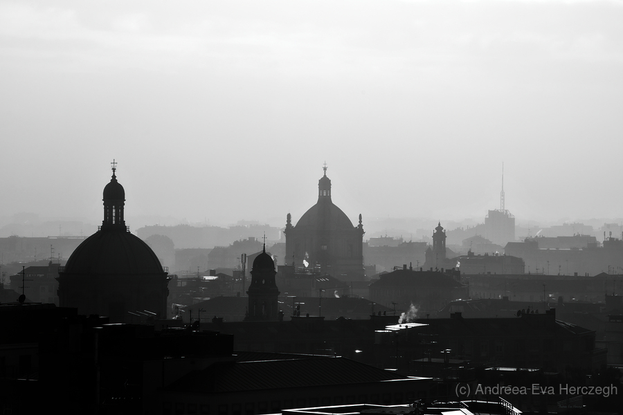 Milan Foggy Skyline Church Dome Rooftops in Black and White by Andreea ...