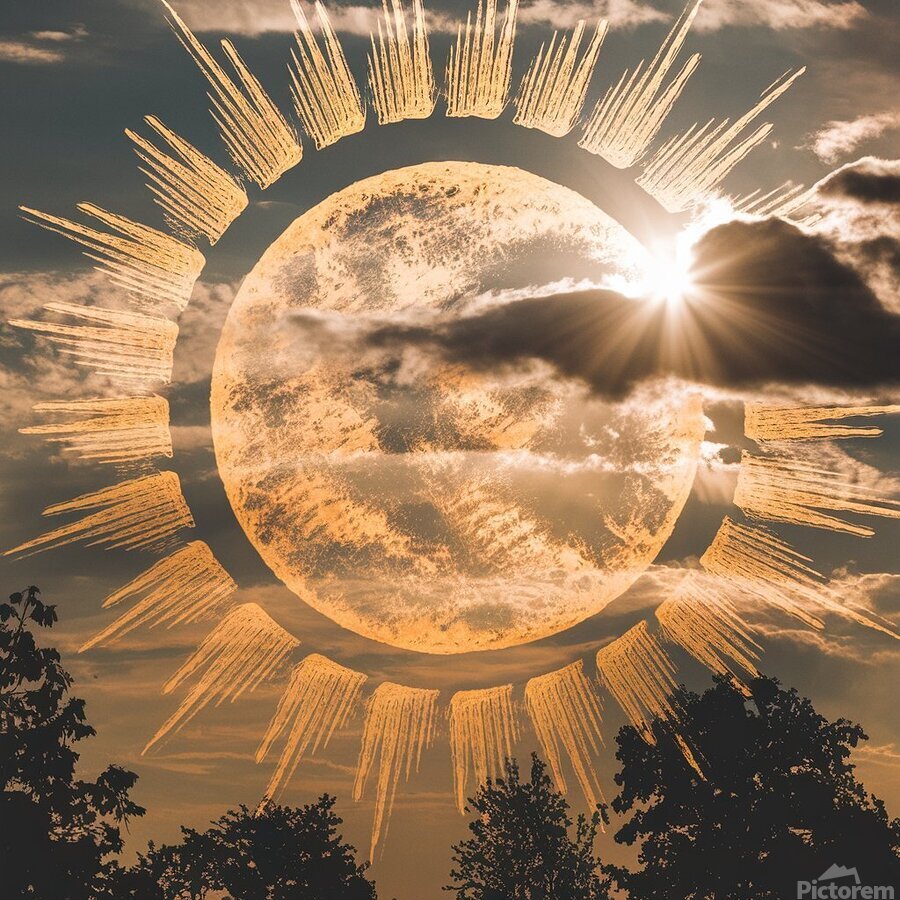 A large golden sun with rays extending outward by Kawtar el harda Wall Art