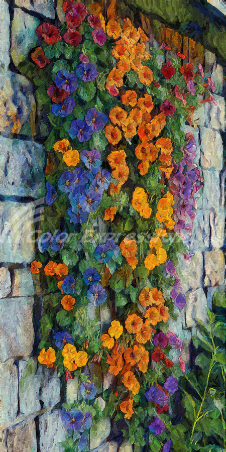 Clinging Pansies by W J Brown Wall Art