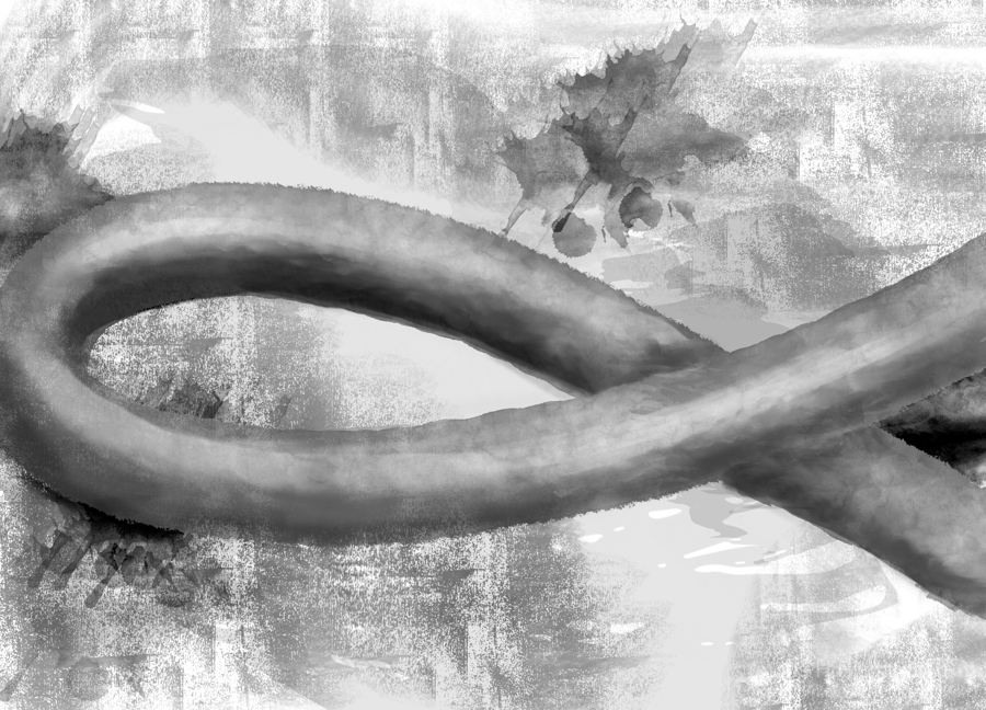 Black and white Loop Abstract with textures by Iris H Richardson Wall Art