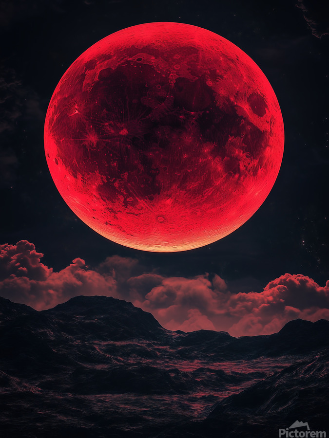 blood moon red moon lunar eclipse by Hallira Wall Art