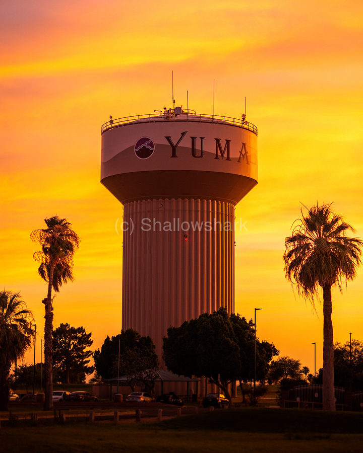 Yuma Water Tower at Sunset: Iconic Desert Landmark by Shallowshark Wall Art