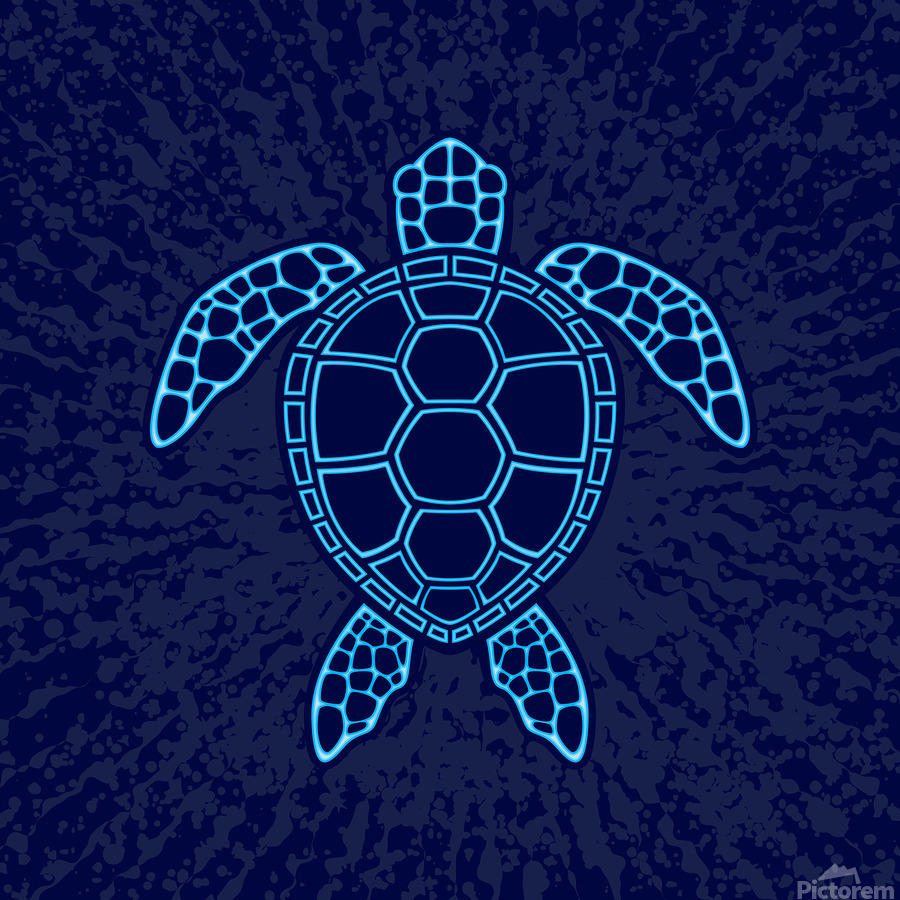 Blue Neon Lava Sea Turtle Design by fizzgig Wall Art