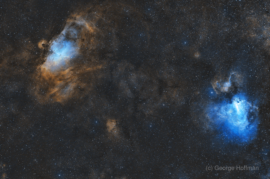 Eagle and Omega Nebulae in Hubble Palette by George Hoffman Wall Art