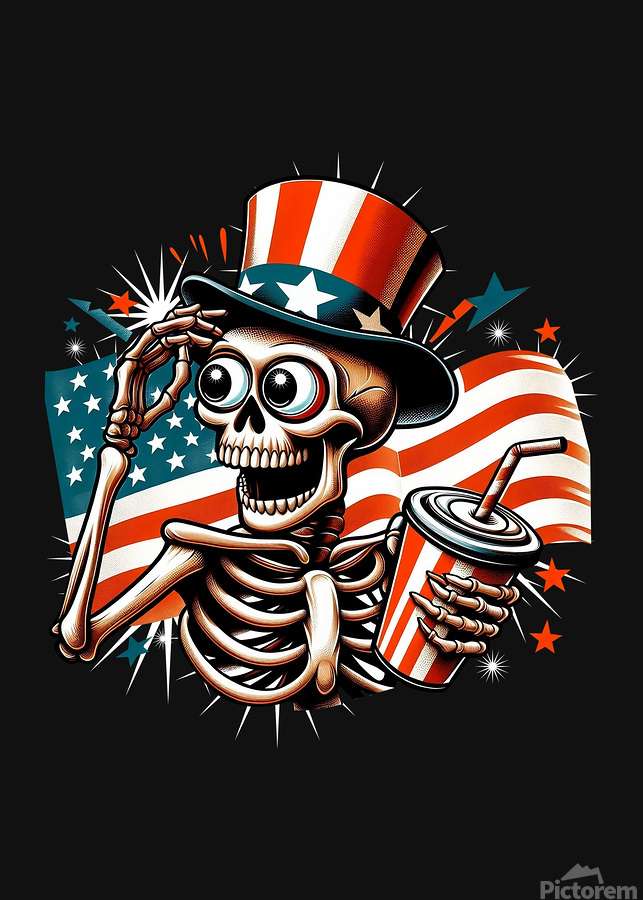 Funny Skeleton Drinking by Colorize Studio Wall Art