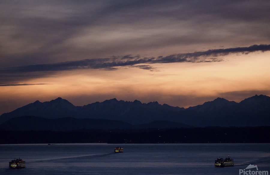 Ferries Cross on Salish Sea by Rik Katz Wall Art
