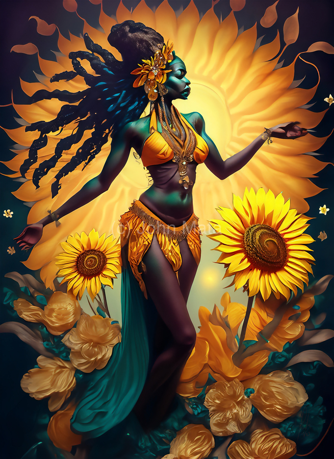 Oshun Goddess of Love and Beauty: A Vibrant Painting by John Mata Wall Art