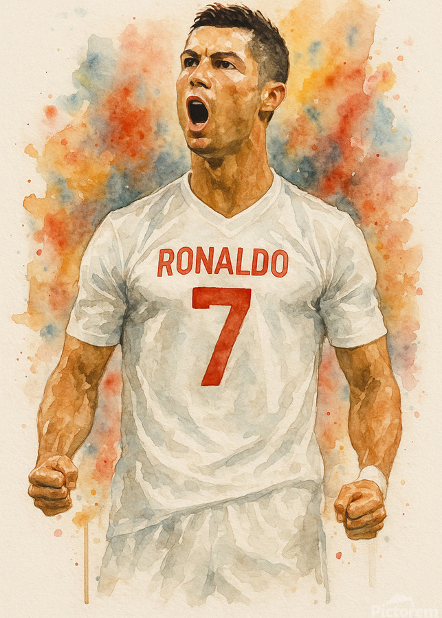 Cristiano Ronaldo - Victory in Watercolor by ArtEngine Wall Art