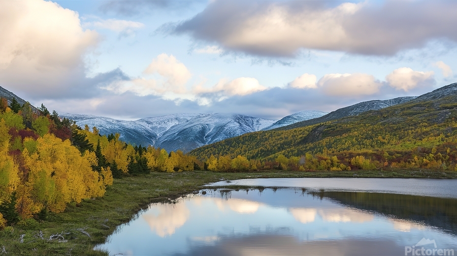 autumn mountain landscape with green forest and l by Ana Dragan Wall Art