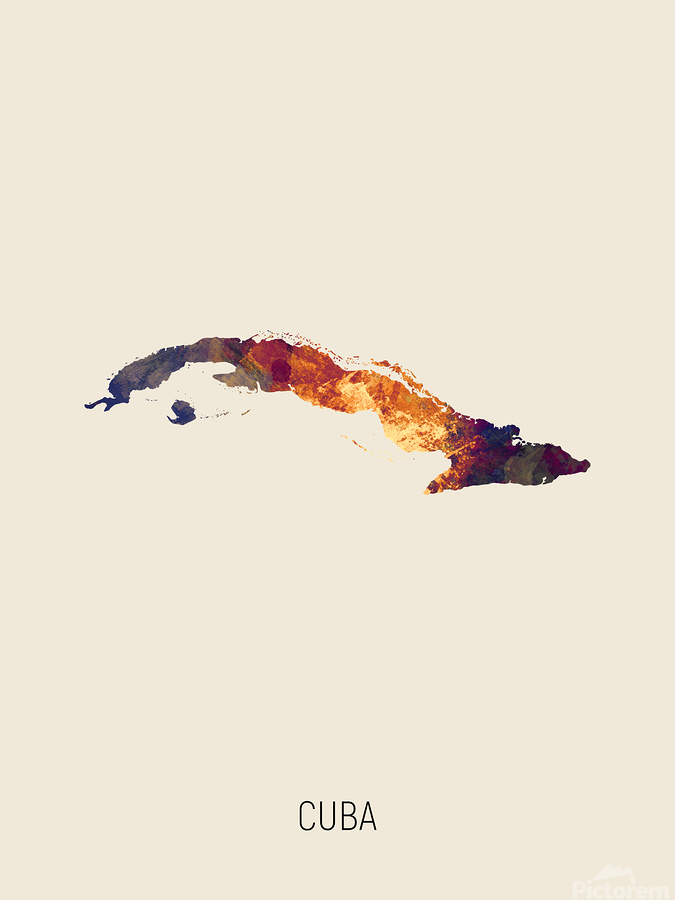 Cuba Watercolor Map by Michael Tompsett Wall Art