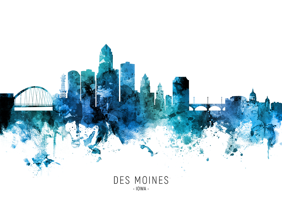 Des Moines Iowa Skyline by Michael Tompsett Wall Art