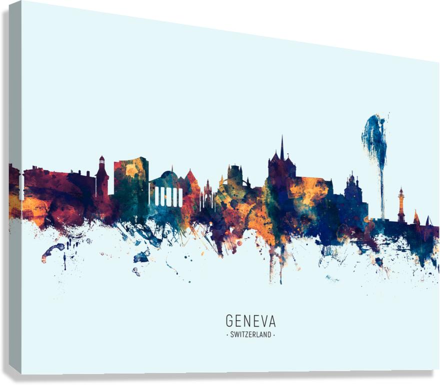 Geneva Switzerland Skyline by Michael Tompsett Wall Art