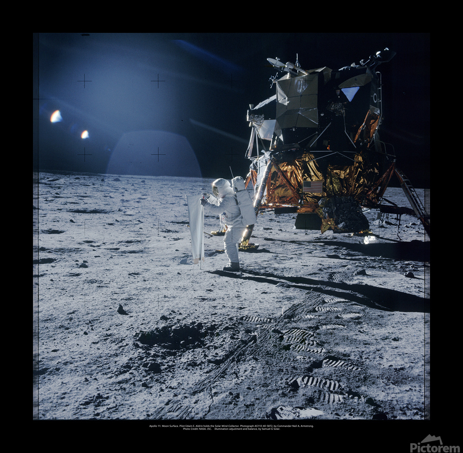 Apollo 11 Moon Surface AS11-40-5872 Restored by Samuel G Solar Wall Art