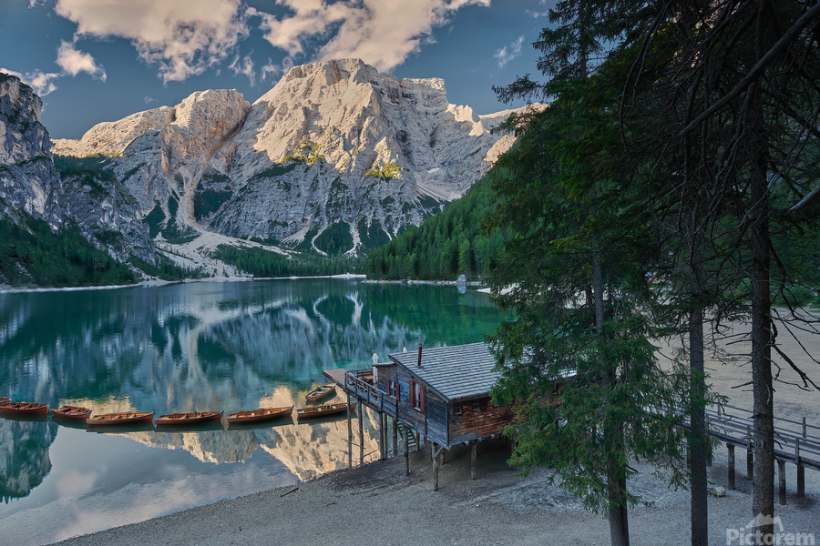 Lago Di Braies Boathouse by Images By Jon Evan Wall Art