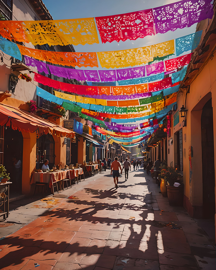 AI art Mexican Folk Art Papel Picado by TOPARTGALLERY Wall Art