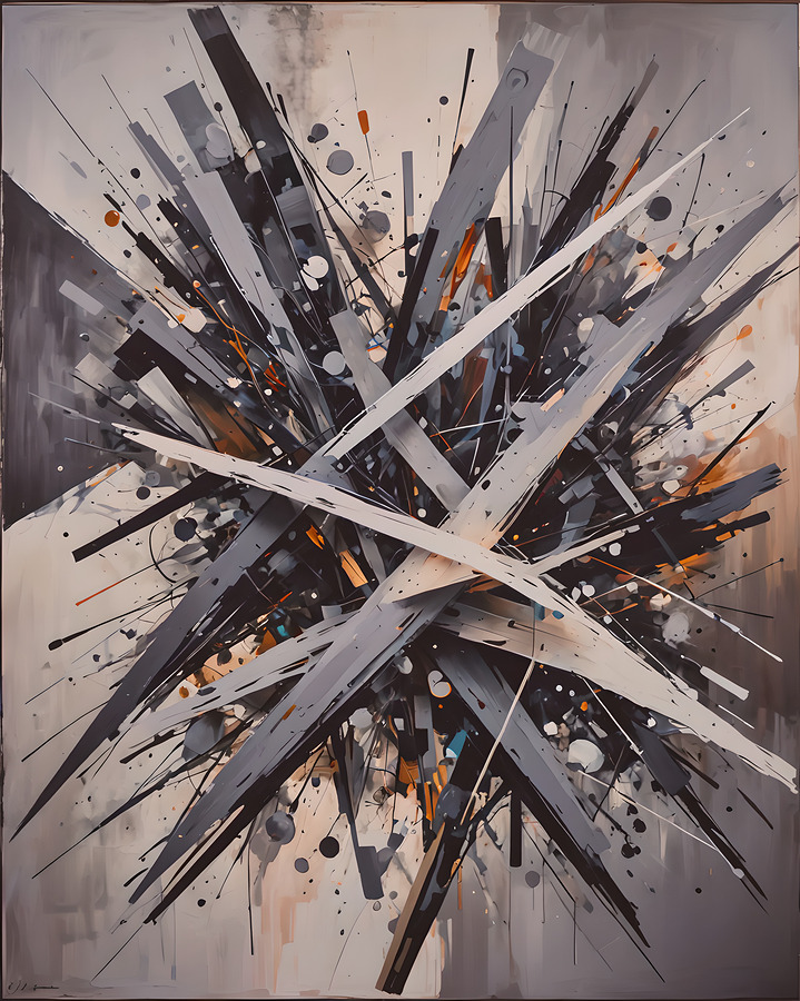 AI Art New Abstract Art intersecting lines and shapes in grayscale 1 by ...