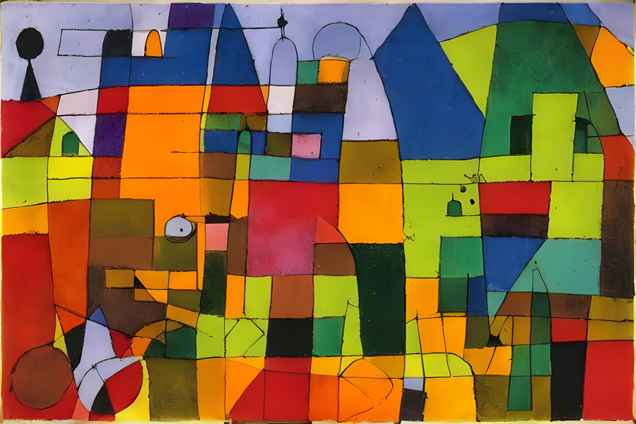AI art paul klee inspired village by TOPARTGALLERY Wall Art