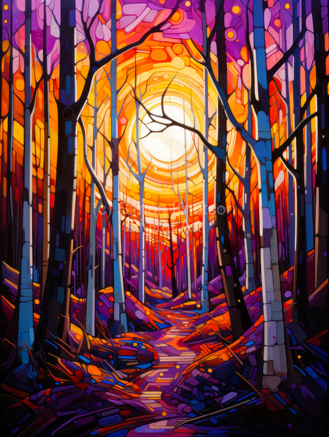 Bold Outlined Aspen Forest by Simon Knutson Digital Art Wall Art