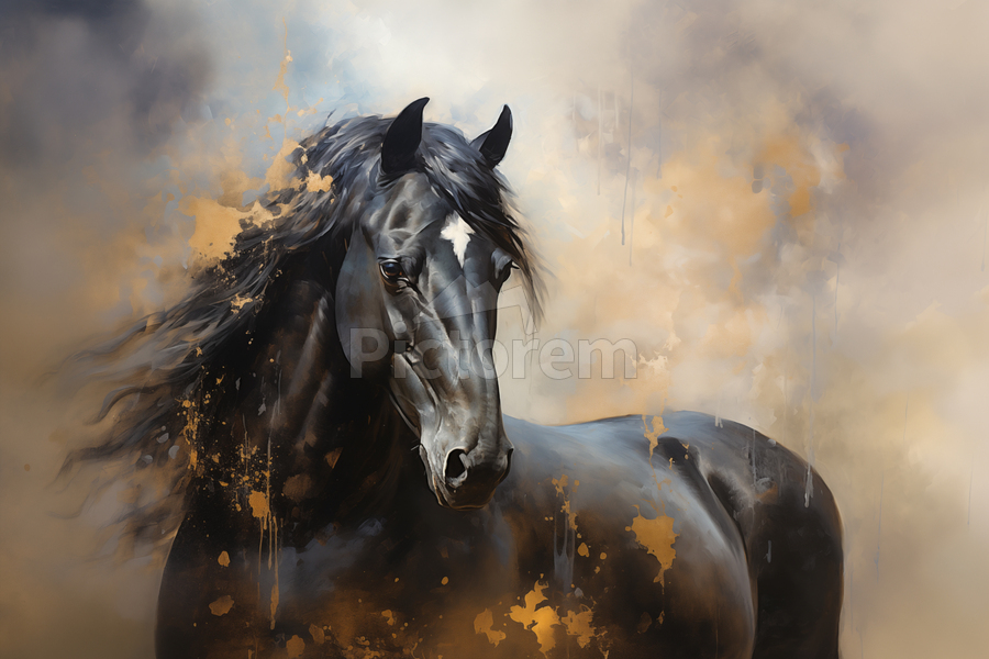 Obsidian - Gorgeous Black Horse with Gold Paint Splatter by Katie Damon ...
