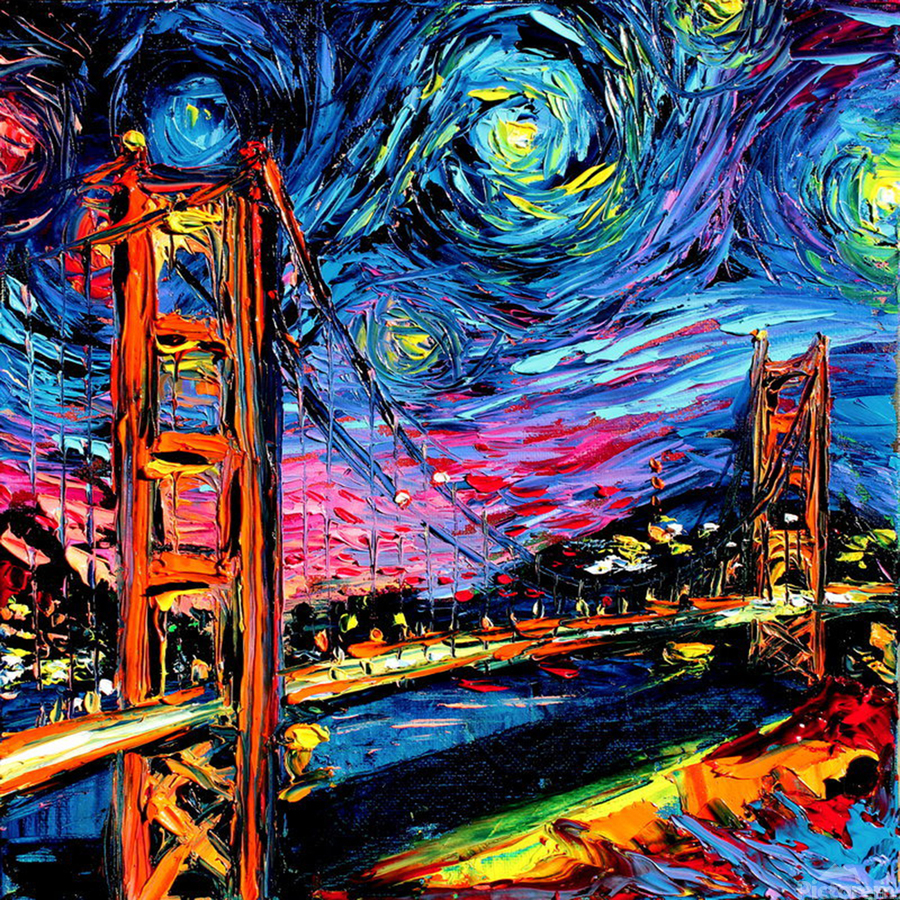 Golden Gate Bridge starry night Vincent Van Gogh. by Hannah99 Wall Art