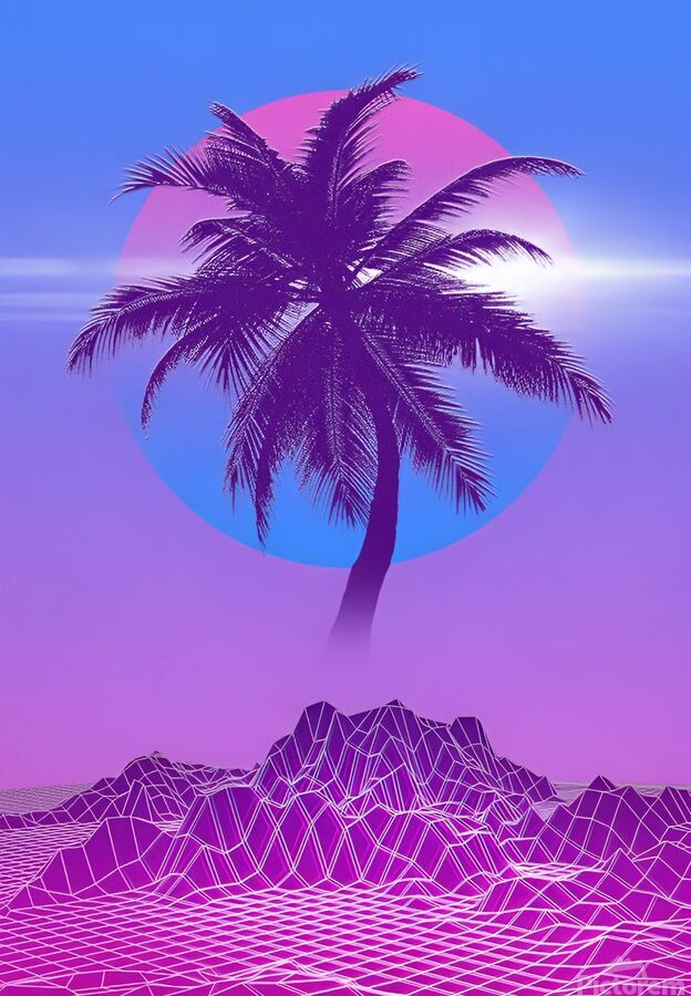 palm tree vaporwave synthwave Retro style by Hannah99 Wall Art