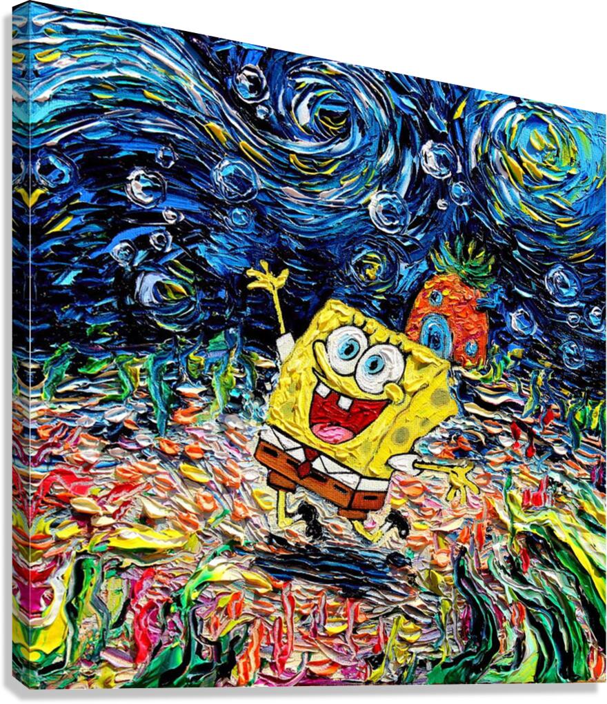 Spongebob Art Cartoon Starry Night van Gogh by Hannah99 Wall Art