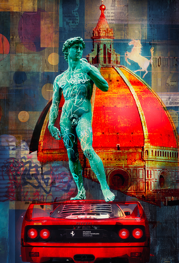 David on a Ferrari by Cindy Charles Wall Art