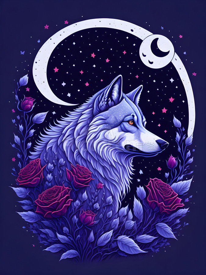 Wolf and the Moon by vintagesupreme Wall Art