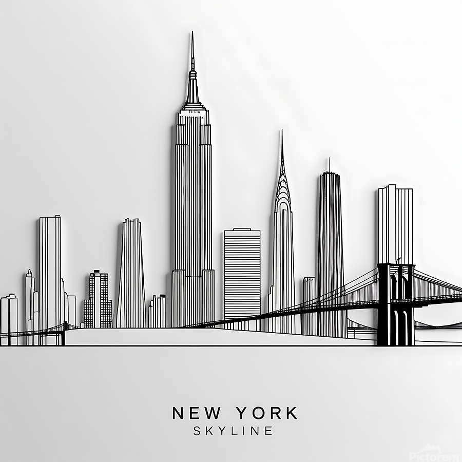 New York Skyline – Minimal Line Art by Roz art Wall Art