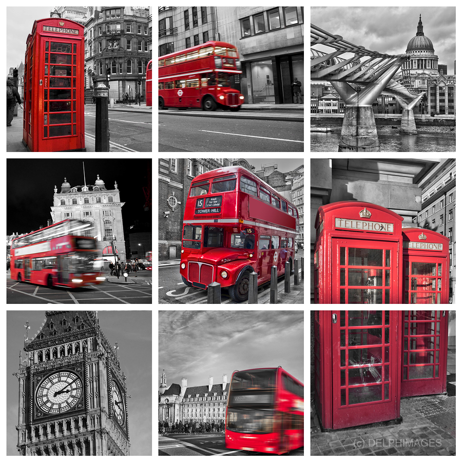 So british London square collage by DELPHIMAGES Wall Art