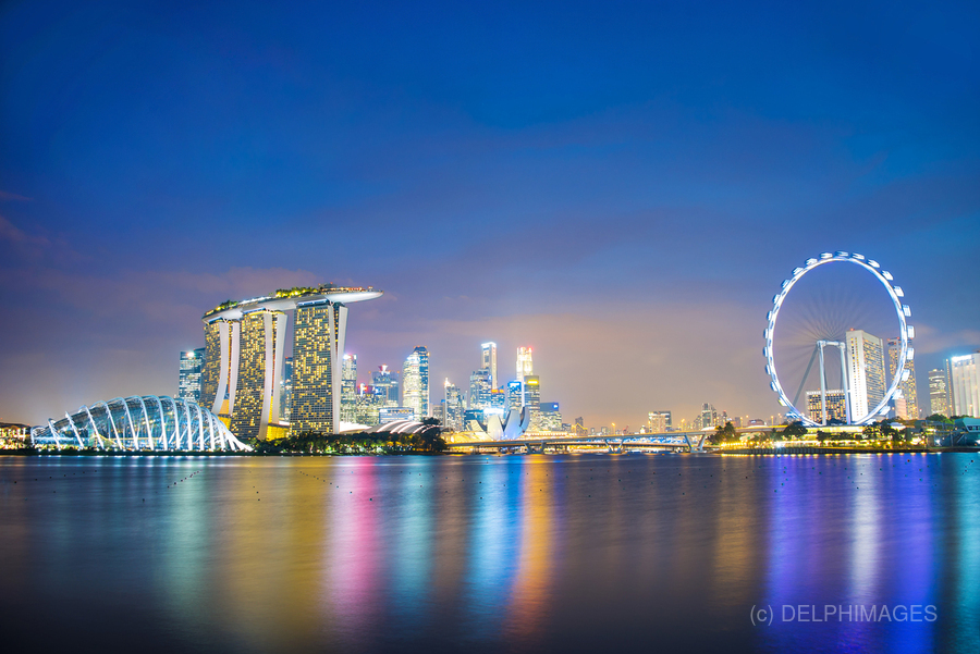 Singapore blue hour skyline at night by DELPHIMAGES Wall Art