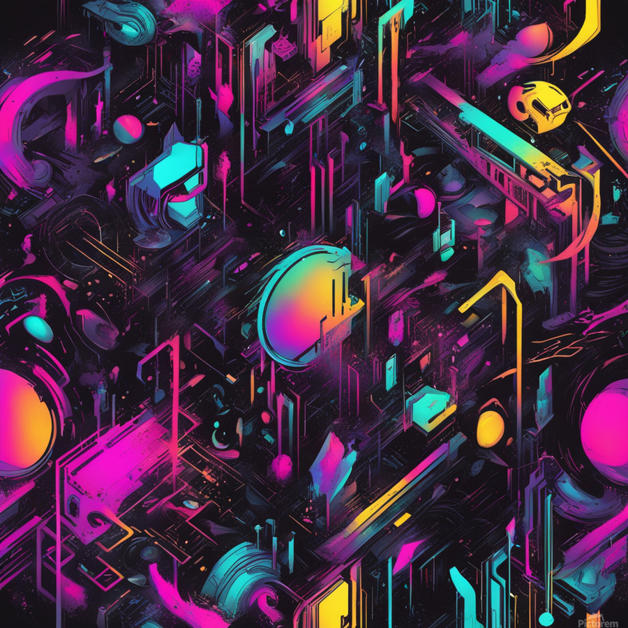 chaotic symphony vibrant colors black Cyberpunk style by AIGALLERY Wall Art