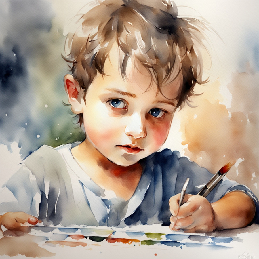 Lovely boy child drawing watercolor technique of Fabio Cembranelli alla ...