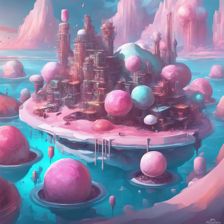Floating ice cream island dreams. Cyberpunk style by AIGALLERY Wall Art