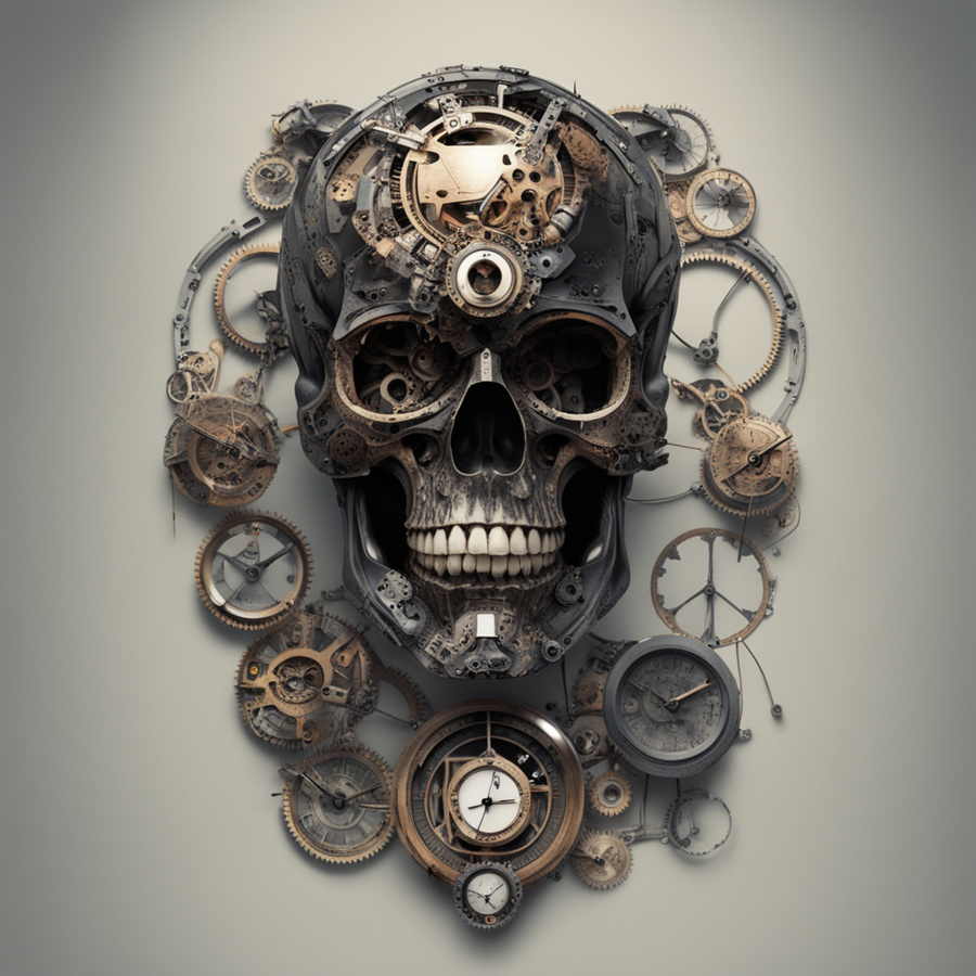 skull made from clocks Cyberpunk style by AIGALLERY Wall Art
