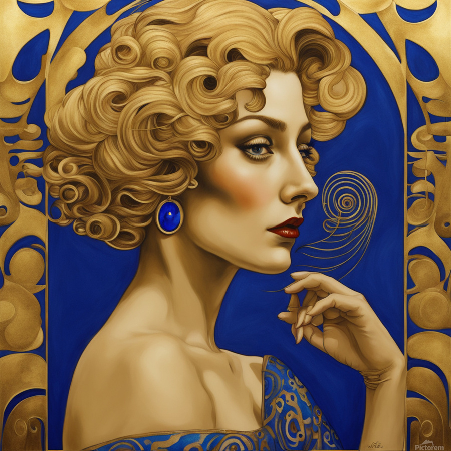 PHOTOREALISTIC LADY ART DECO GUSTAV KLIMT GOLD ROYAL BLUE DALI STYLE Van Gogh style by AIGALLERY ...
