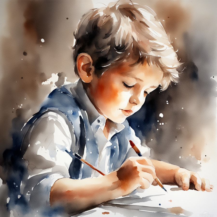 Lovely boy child drawing watercolor technique of Fabio Cembranelli alla ...