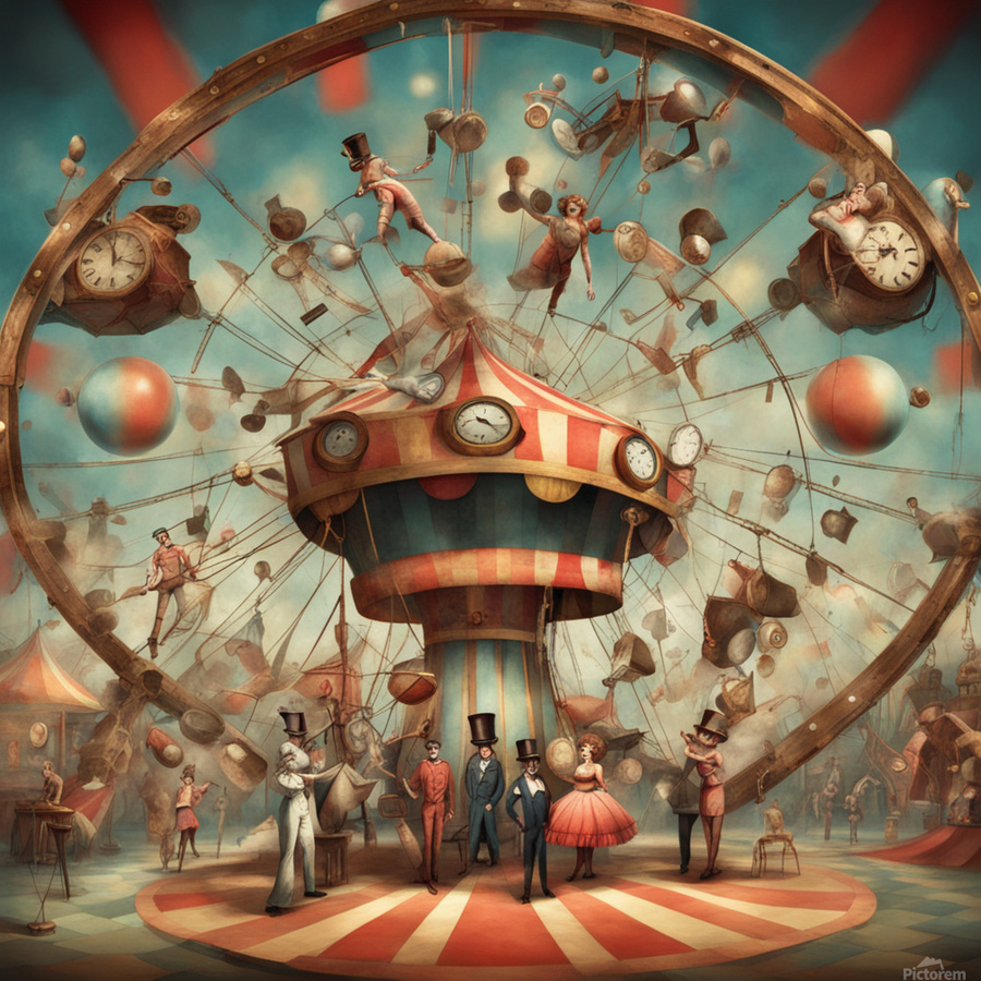 Surreal clockwork circus of animated performers. by AIGALLERY Wall Art
