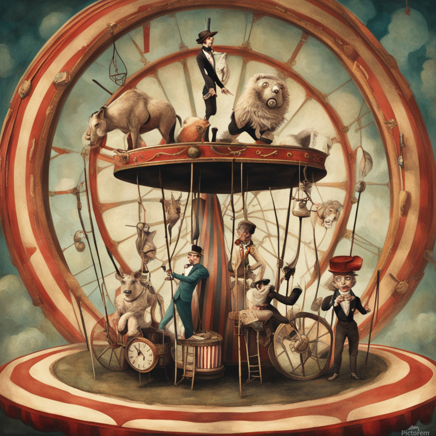 Surreal clockwork circus of animated performers. by AIGALLERY Wall Art