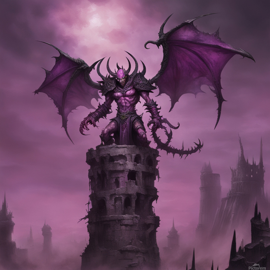 slaanesh demon on a crumbling tower by AIGALLERY Wall Art