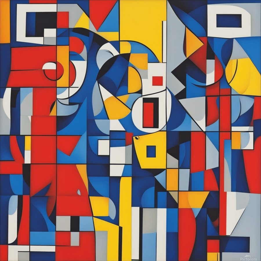 Primary colors Cubism style by AIGALLERY Wall Art