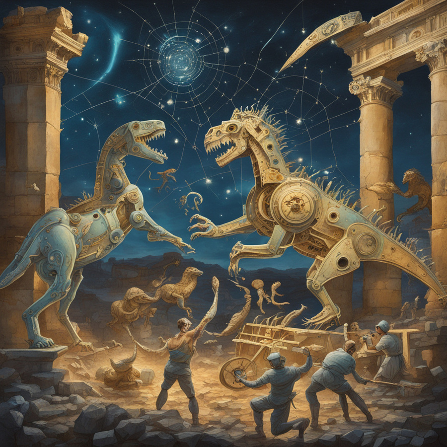 MECHANICAL CREATURES CRAFTING LUMINOUS CONSTELLATIONS IN THE NIGHT SKY ...