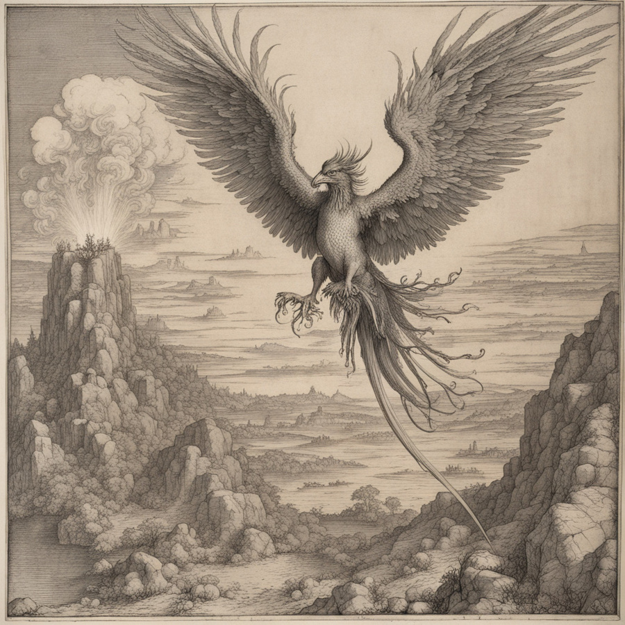 Fire-breathing phoenix ascent Albrecht Dürer by AIGALLERY Wall Art